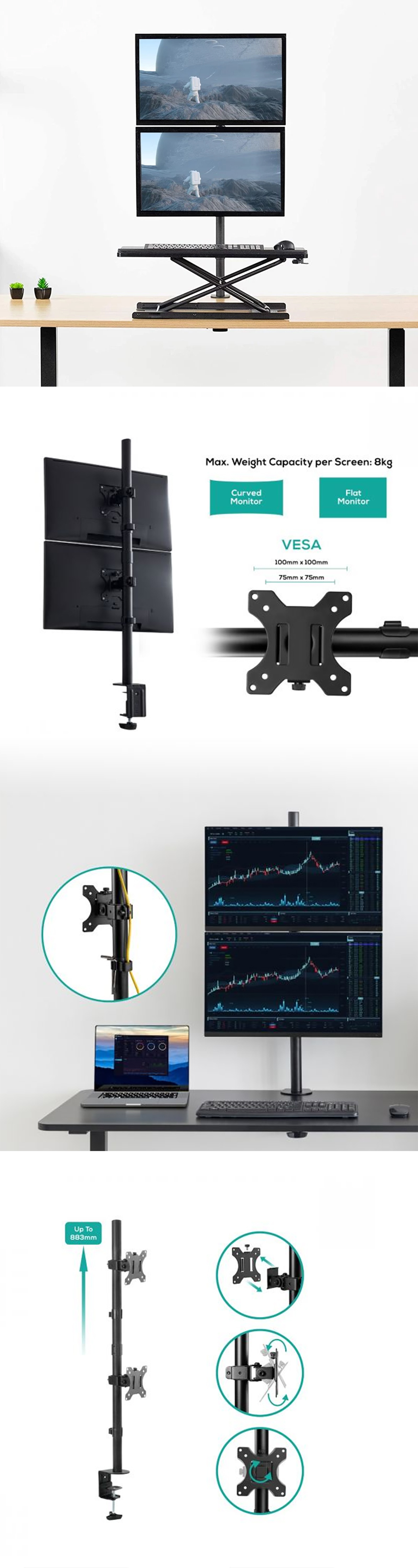 mbeat ACA-BMA-VDC01K activiva Dual-Screen Articulating Vertical Monitor ...