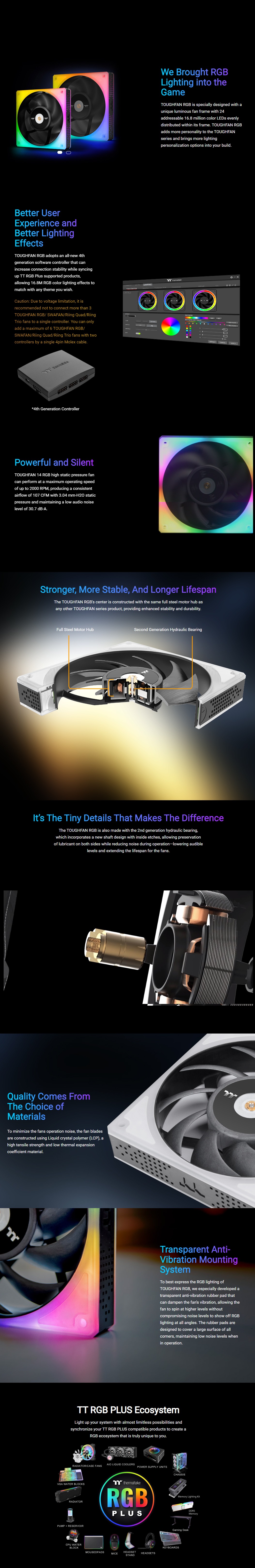 Thermaltake CL-F136-PL14SW-A TOUGHFAN 140mm RGB PWM Radiator Fan - 3 ...