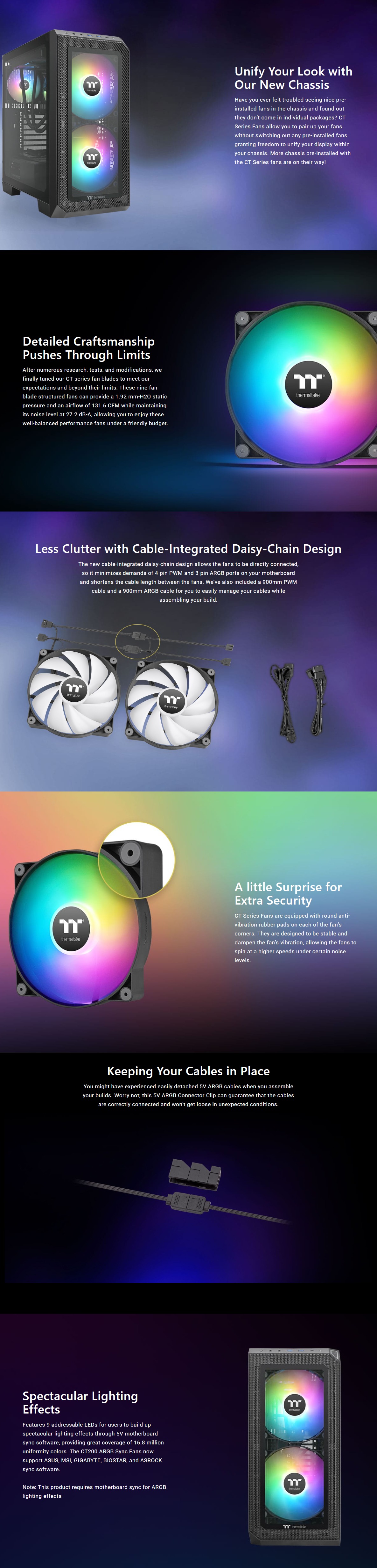 Thermaltake CL-F179-PL20SW-A CT200 200mm ARGB Sync Performance PWM Fan ...