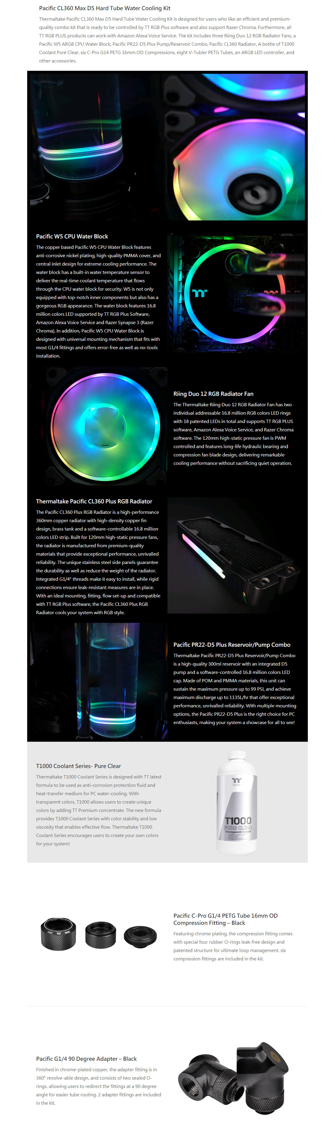Thermaltake CL-W259-CU00SW-A Pacific CL360 Max D5 Hard Tube RGB Water ...
