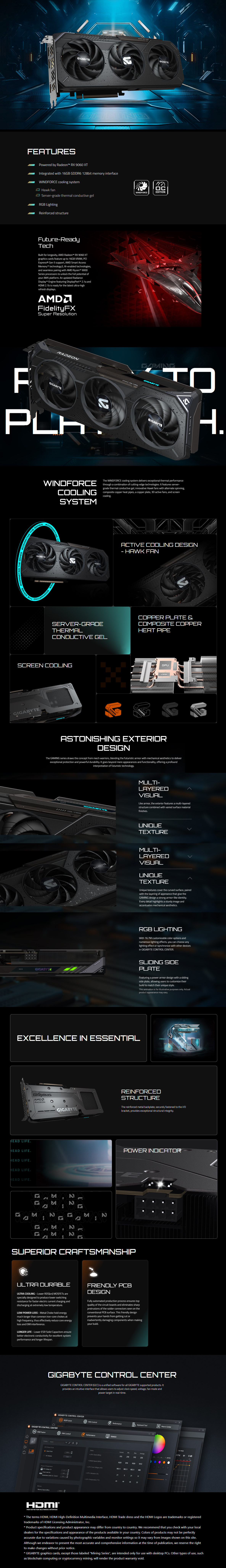 Gigabyte GV-R9060XTGAMING OC-16GD Radeon RX 9060 XT GAMING OC 16GB ...