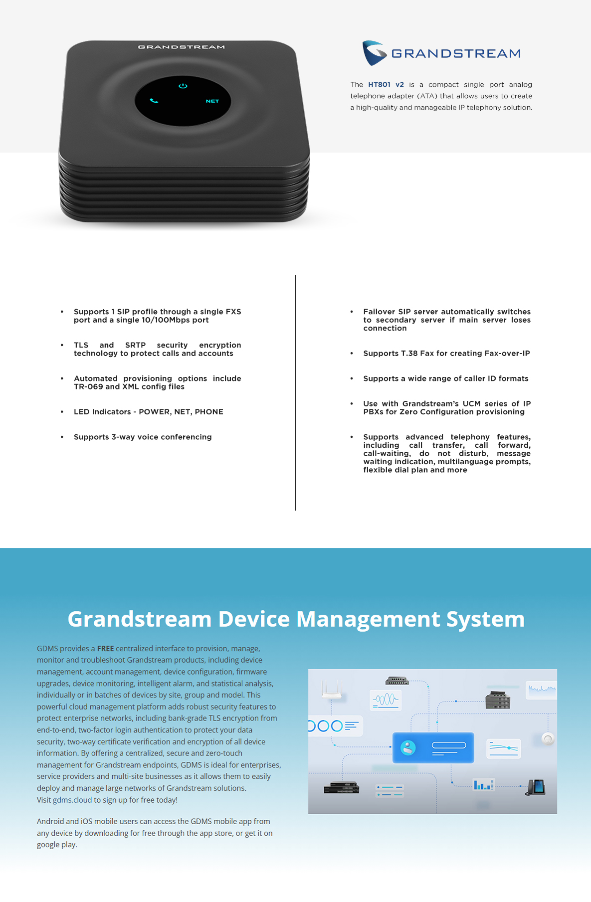 Grandstream HT801 V2 1 Port FXS Analog Telephone Adapter | CPL Online ...