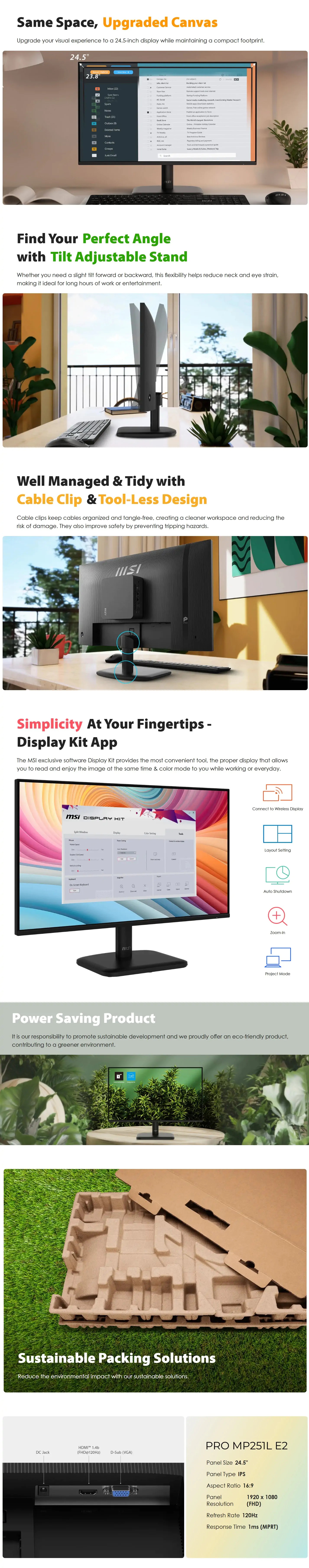 MSI PRO MP251L E2 24.5" FHD 120Hz AdaptiveSync IPS Monitor | CPL Online ...