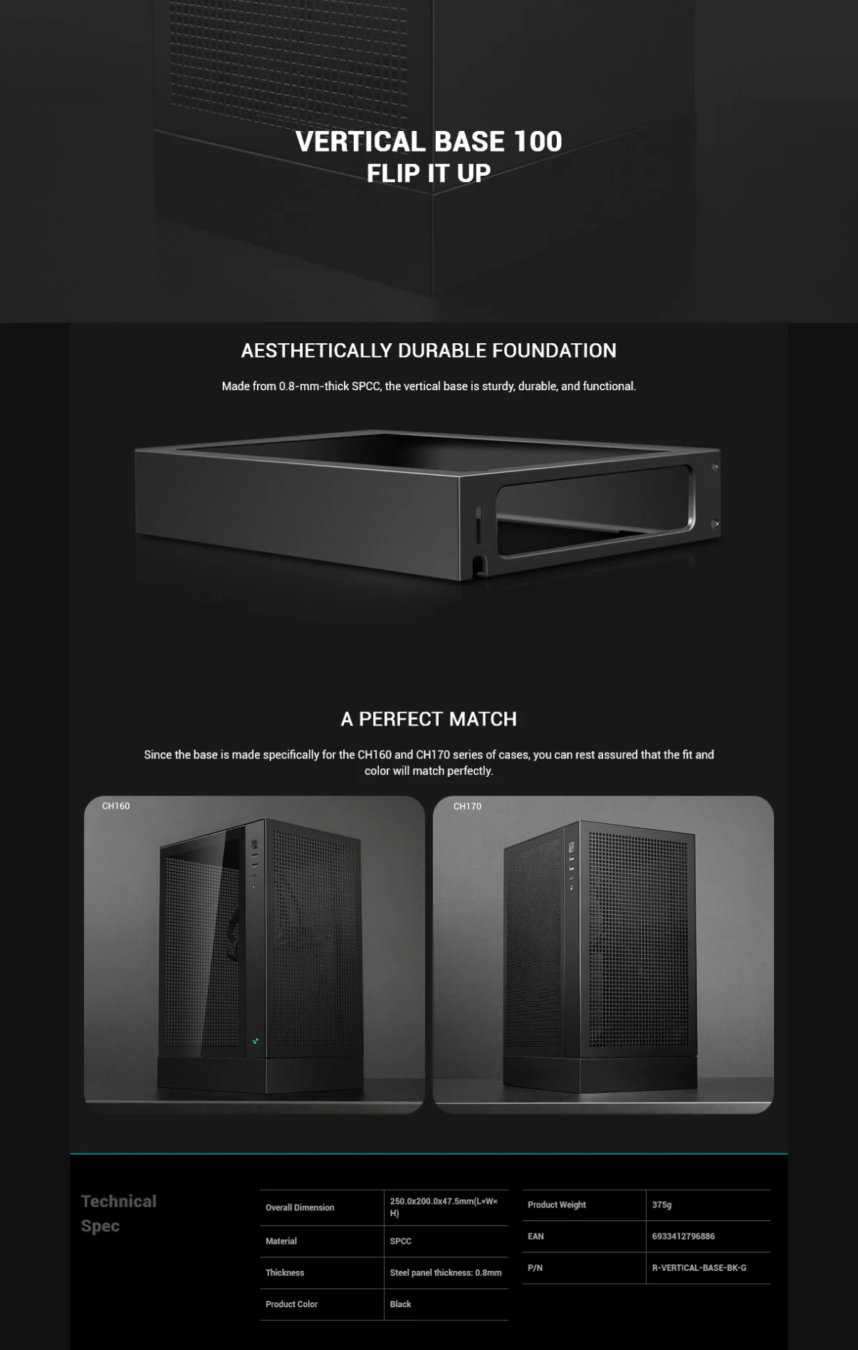 Deepcool R-VERTICAL-BASE-BK-G Vertical Base 100 for CH160 Black | CPL ...