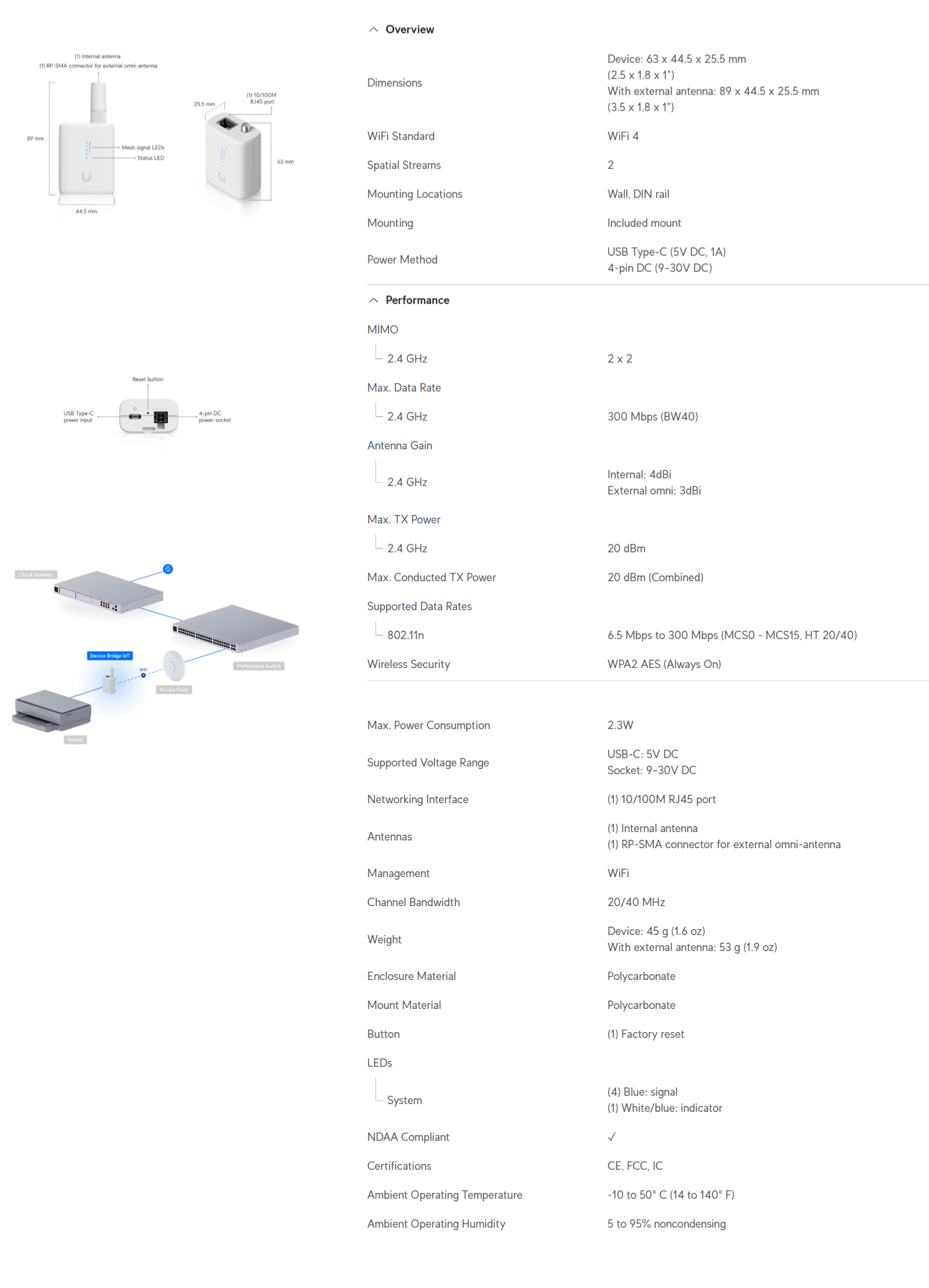Ubiquiti UDB-IoT Unifi Device Bridge Ultra-Compact Wireless Bridge For ...