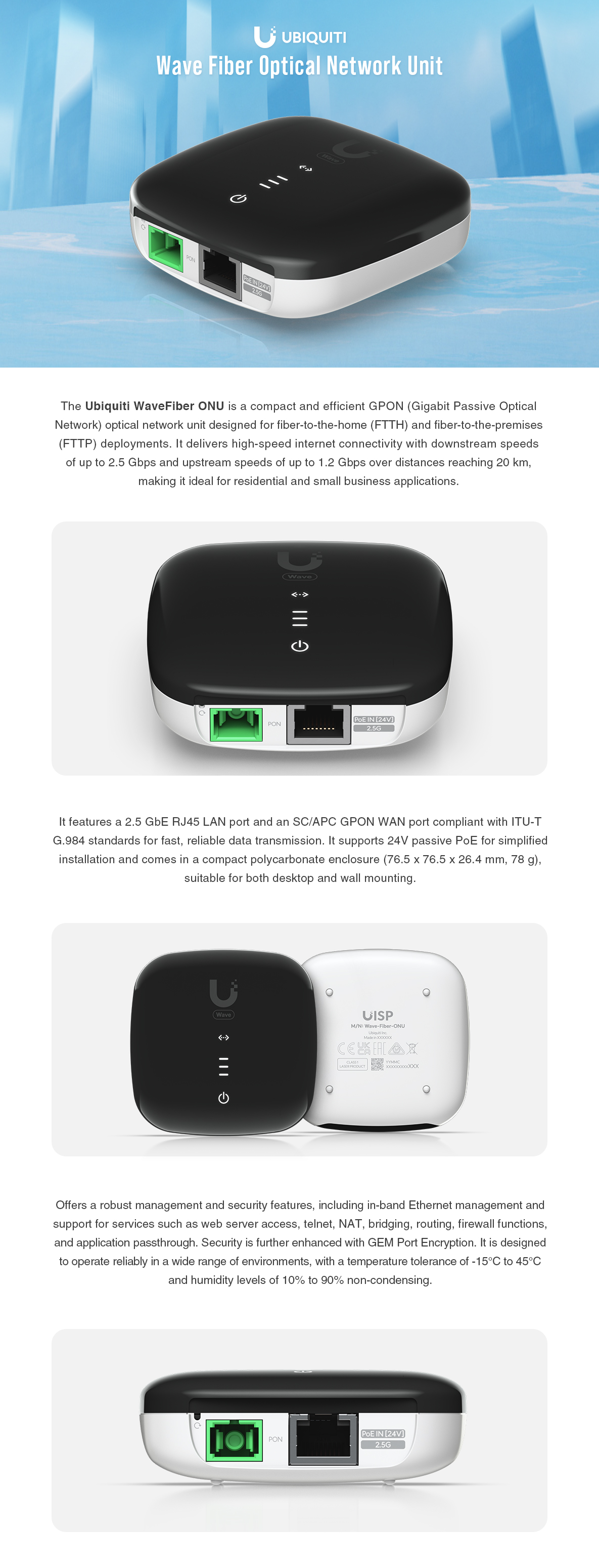Ubiquiti Wave-Fiber-ONU GPON Subscriber 2.5GbE - CPL Online